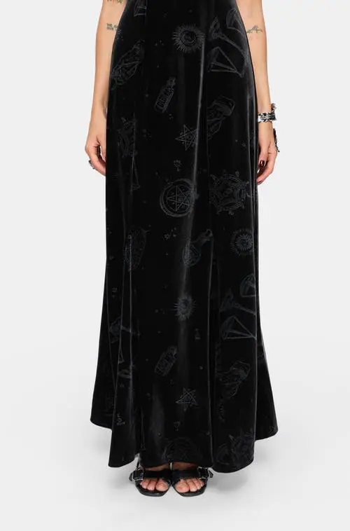 DISTURBIA Orin Foiled Velour Cami Maxi Dress