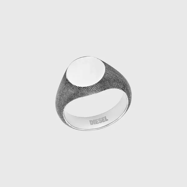 DIESEL® Stainless Steel Denim Texture Signet Ring - Silver