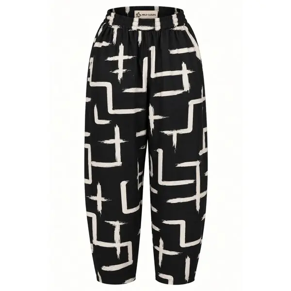 WILD CLOUDS Organic Cotton & Linen Balloon Trousers Galaxy & White - Black
