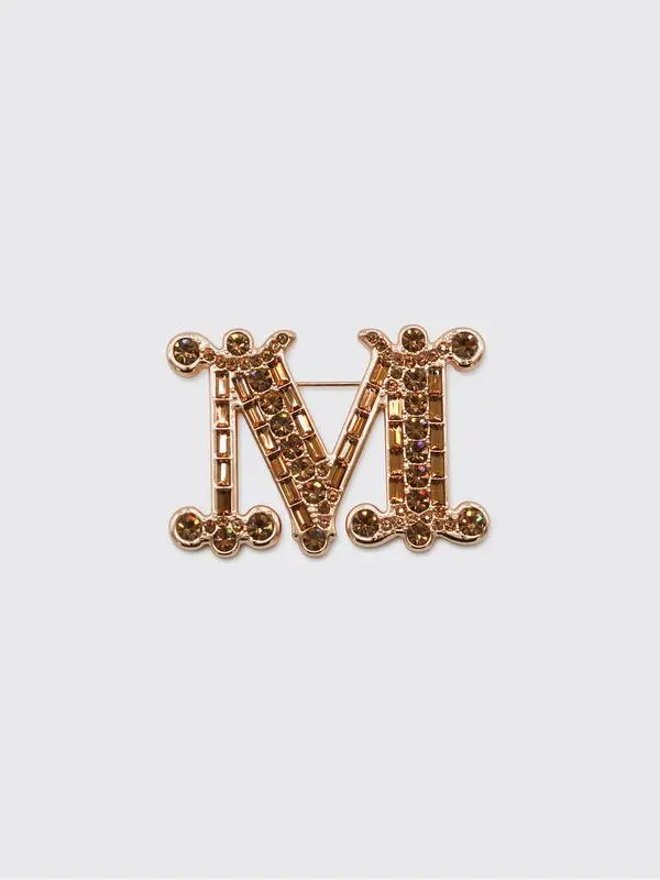 Max Mara Crystal-embellished Monogramme Brooch In Metal - Brown