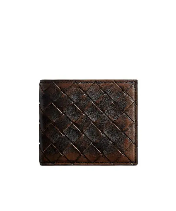 Bottega Veneta Intrecciato Bi-fold Wallet With Coin Purse - Black/brown