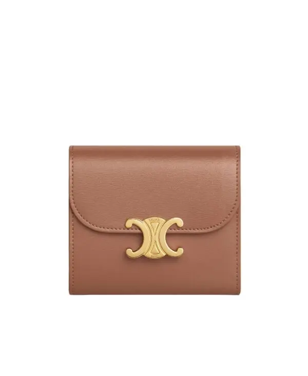 Celine Small Flap Wallet Triomphe In Shiny Calfskin - Brown