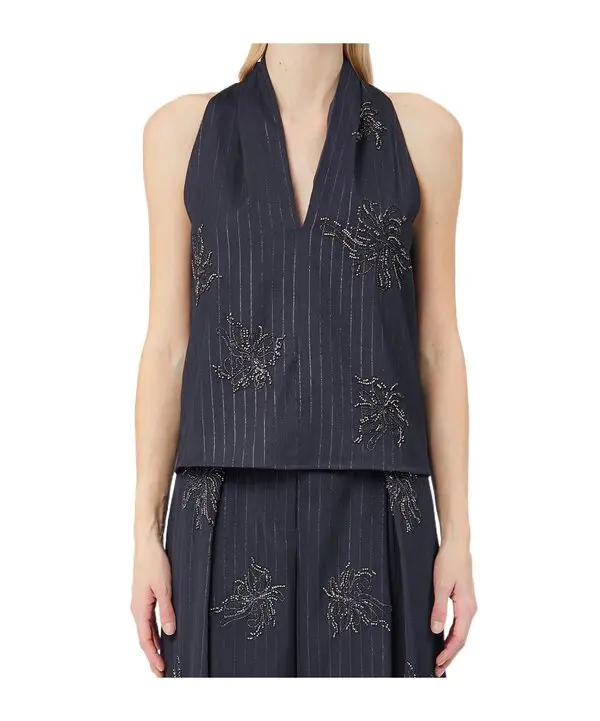 Liu Jo Bead-embellished Pinstriped Top