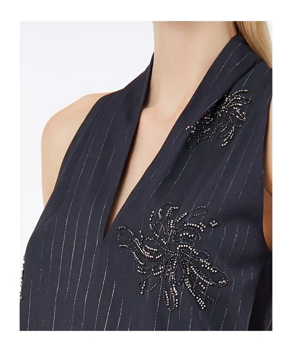 Liu Jo Bead-embellished Pinstriped Top