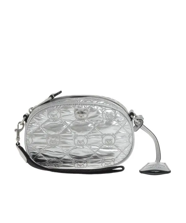 Moschino Teddy-embroidered Quilted Clutch Bag - Silver