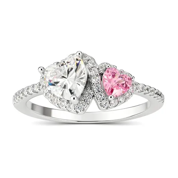 KYLIE HARPER Cz Double Heart Halo Ring In Sterling Silver