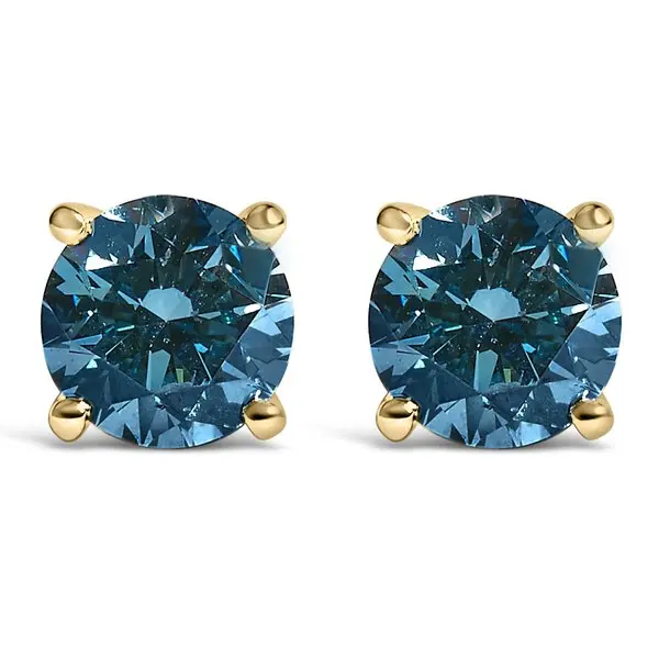 HAUS OF BRILLIANCE 14k Gold Blue Lab Grown Diamond Stud Earrings With Screw Backs - Yellow