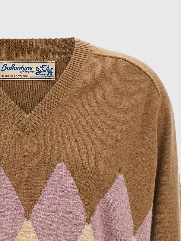 BALLANTYNE Argyle V-neck Jumper In Pure Cashmere