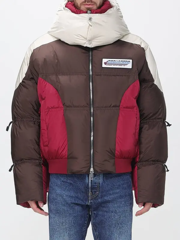 Dsquared2 Oversized Quilted Down Jacket In Nylon With Funnel Neck And Hood - Brown