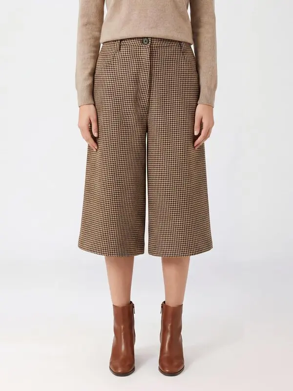Brunello Cucinelli Houndstooth Wool Blend Knee-length Shorts - Brown