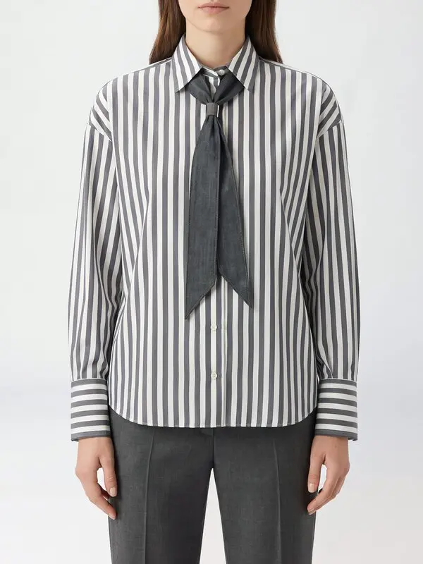 Brunello Cucinelli Long-sleeved Striped Silk Shirt With A Classic Collar