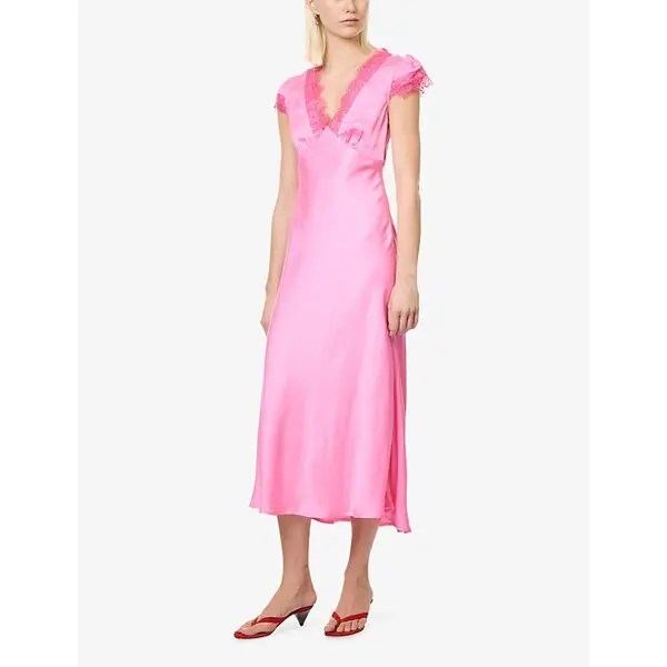 NEVER FULLY DRESSED Olivia Lace-trim Satin Maxi Dress