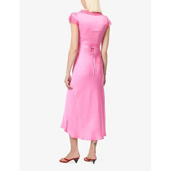 NEVER FULLY DRESSED Olivia Lace-trim Satin Maxi Dress