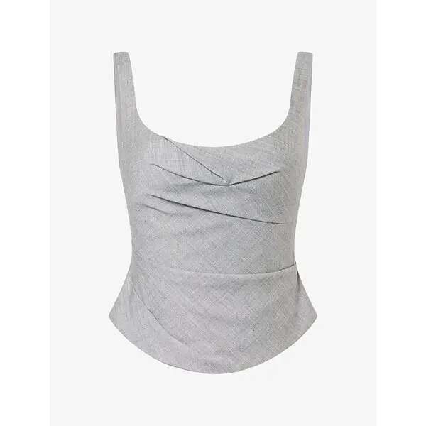 ST. AGNI Scoop-neck Draped Bodice Wool-blend Top - Cobblestone