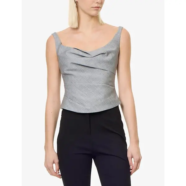 ST. AGNI Scoop-neck Draped Bodice Wool-blend Top