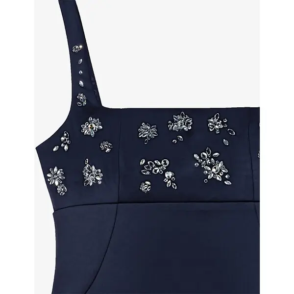 Maje Sleeveless Flower-embroidered Satin Mini Dress