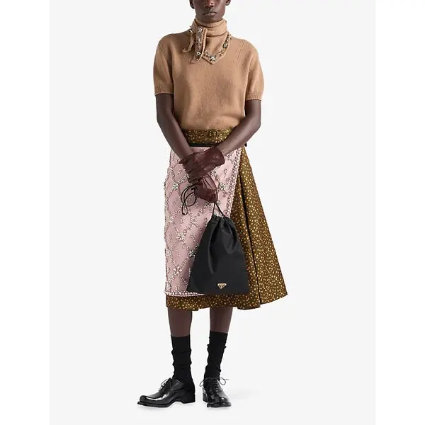 Prada Embroidered-scarf Short-sleeve Cashmere Jumper