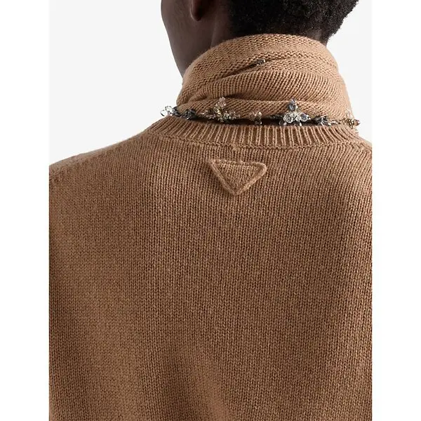 Prada Embroidered-scarf Short-sleeve Cashmere Jumper
