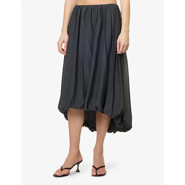 ST. AGNI Balloon Low-rise Silk-blend Midi Skirt