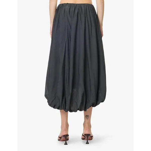 ST. AGNI Balloon Low-rise Silk-blend Midi Skirt