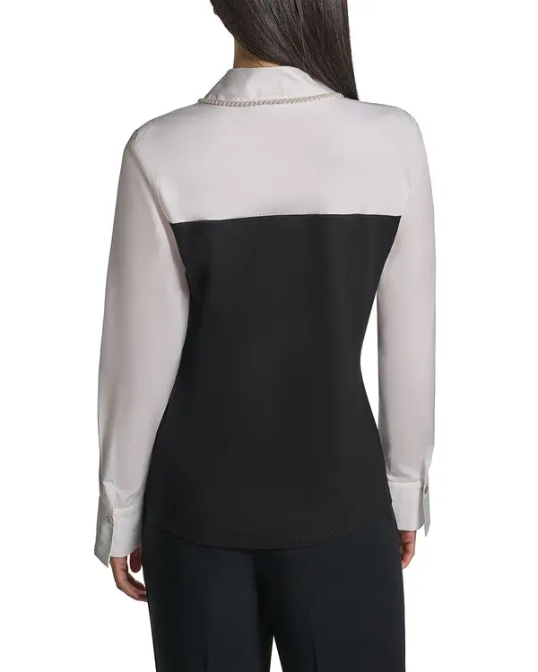 Karl Lagerfeld Paris Mixed Media Collared Sweater