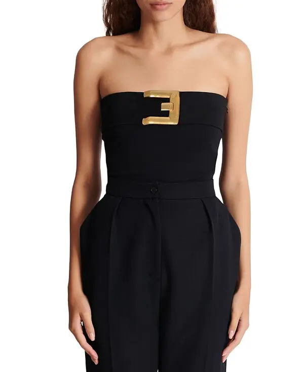 Balmain Crepe Bustier Bodysuit With Belt Detail - Black