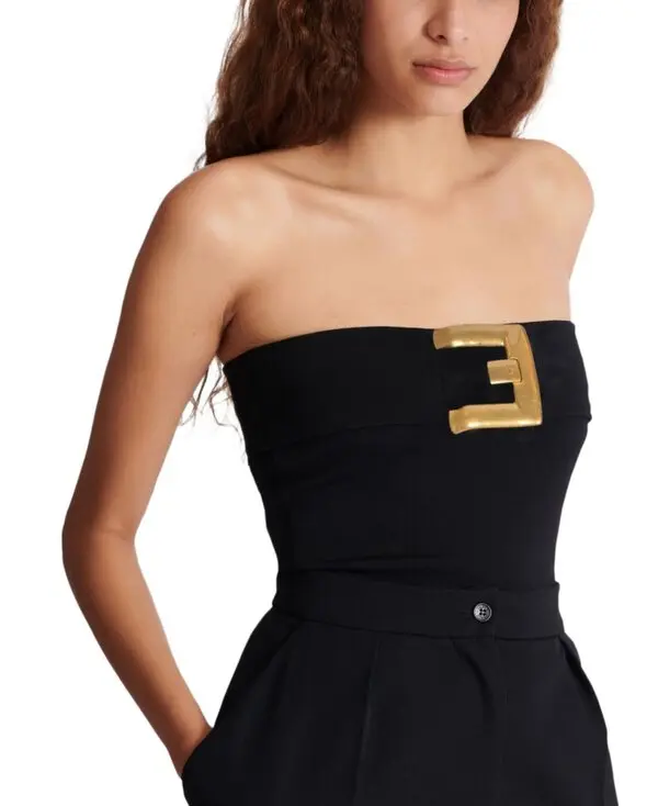 Balmain Crepe Bustier Bodysuit With Belt Detail