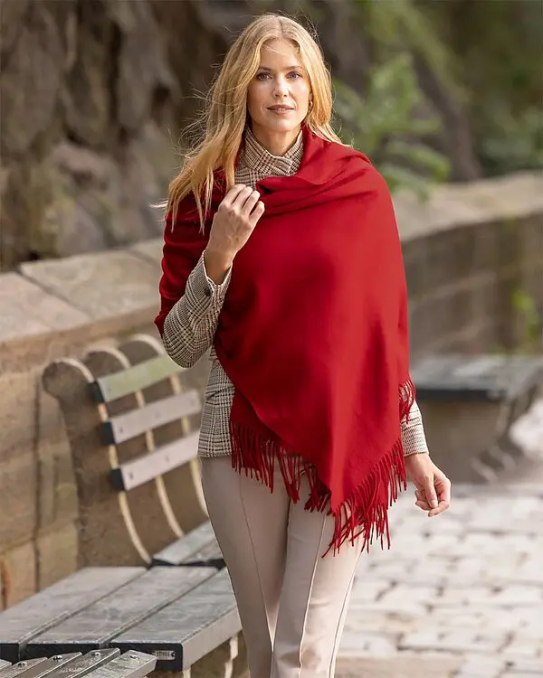 Sofia Cashmere Oversize Cashmere Fringed Wrap - Deep Red