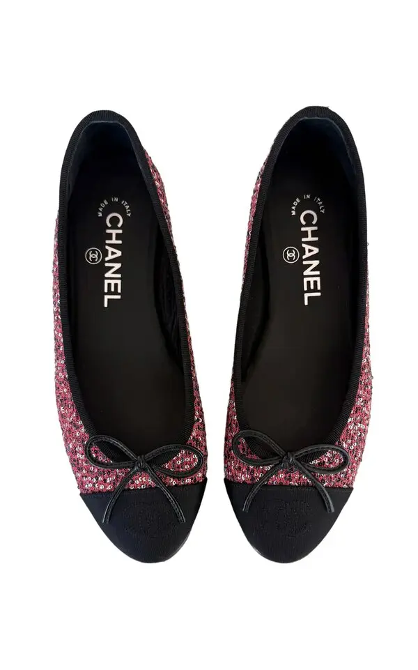 DEAR CLEMENTINE VINTAGE Chanel Sequin & Black Cc Cap-toe Ballet Flats