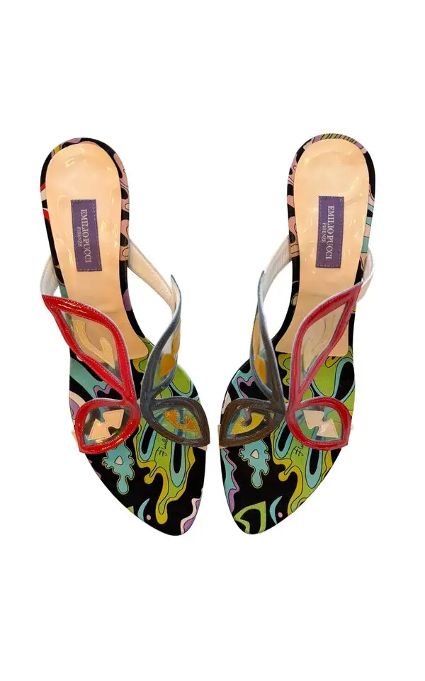 DEAR CLEMENTINE VINTAGE Emilio Pucci Multicolor Print Butterfly Heel Mules