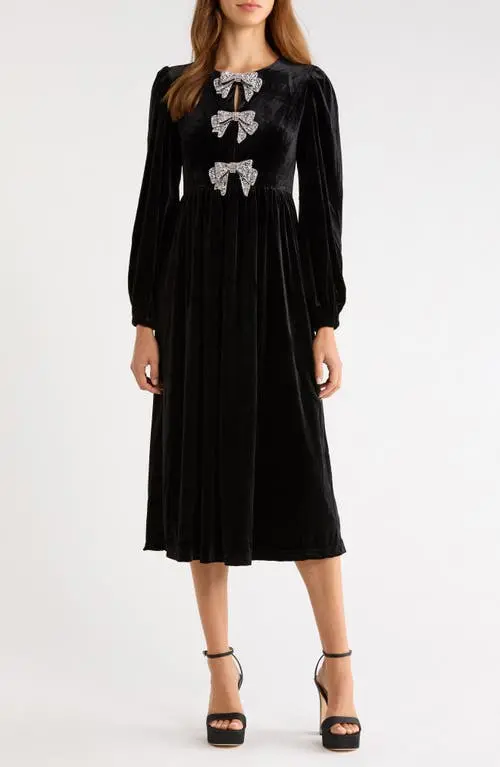 SUGARLIPS Jena Glow Bow Velvet Midi Dress