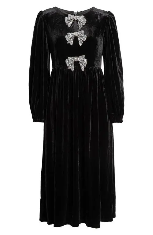 SUGARLIPS Jena Glow Bow Velvet Midi Dress