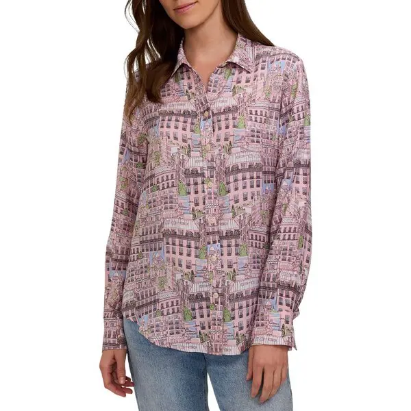 Foxcroft Margie City Of Paris Print Button Shirt