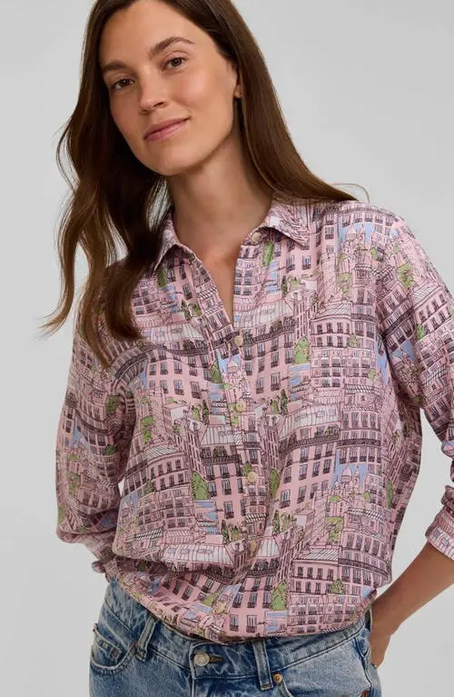 Foxcroft Margie City Of Paris Print Button Shirt