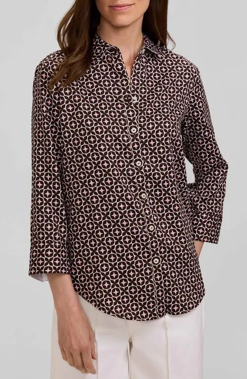 Foxcroft Margie Print Button Front Cotton Sateen Shirt