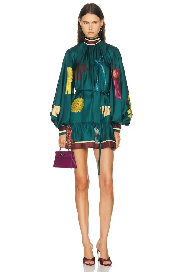 ALEMAIS Rosette Silk Mini Dress