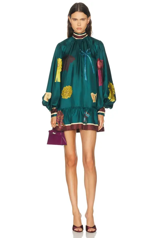 ALEMAIS Rosette Silk Mini Dress