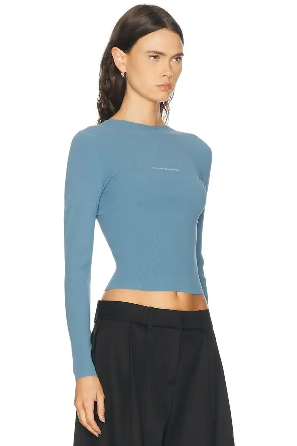 Alexander Wang Jacquard Logo Long Sleeve Crewneck Top