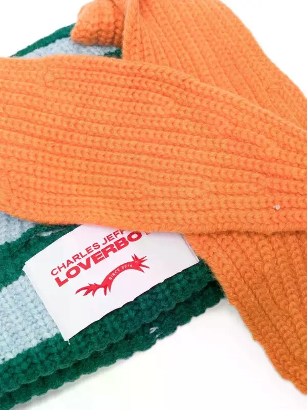 CHARLES JEFFREY Striped Rabbit-ear Beanie Hat