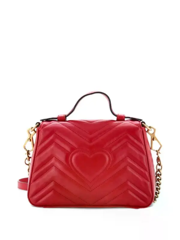 Gucci Gg Marmont Top Handle Flap Bag Matelasse Leather Mini Satchel - Red