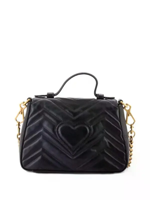 Gucci Gg Marmont Top Handle Flap Bag Matelasse Leather Mini Satchel - Black