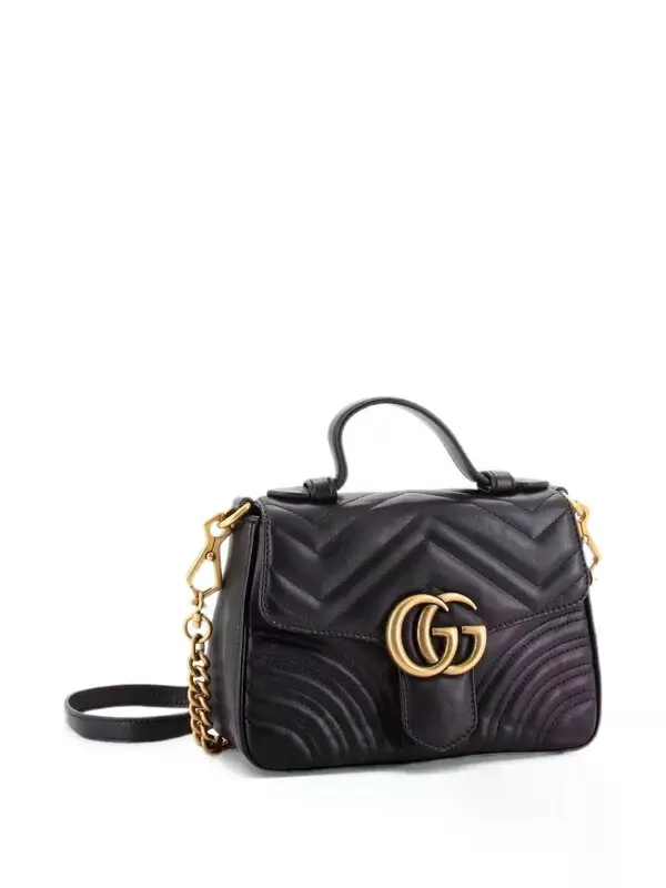 Gucci Gg Marmont Top Handle Flap Bag Matelasse Leather Mini Satchel