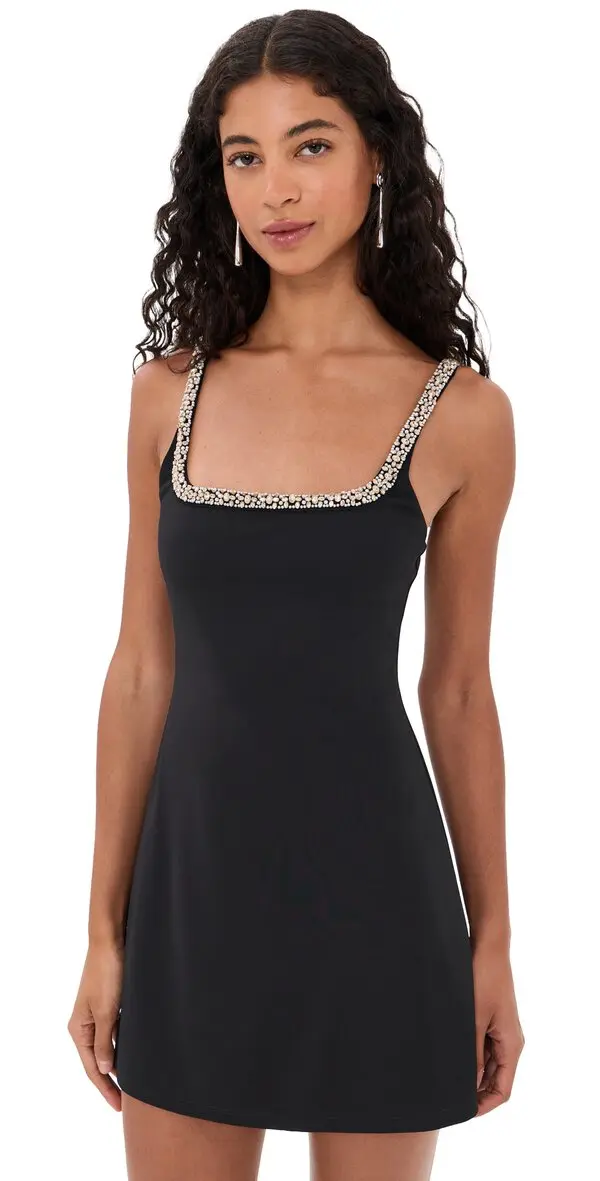 Alice + Olivia Julia Embellished Trim Scoop Neck Mini Dress - Black
