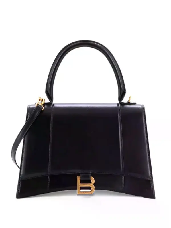 Balenciaga Hourglass Top Handle Bag Leather Medium Satchel - Black