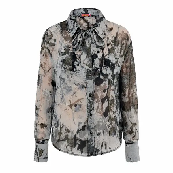 LALIPOP DESIGN Abstract Print Tie-neck Shirt - Grey