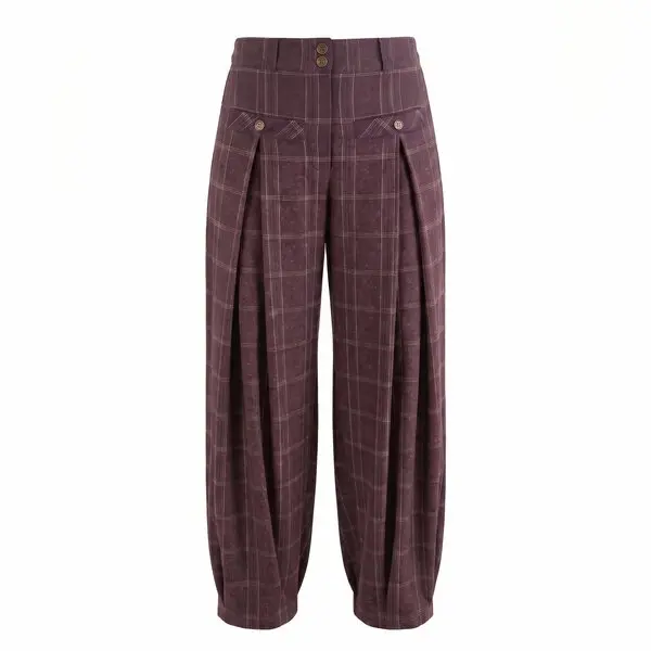 LALIPOP DESIGN Neutrals Pleated Plaid Balloon-leg Pants - Red