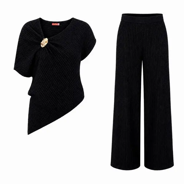 LALIPOP DESIGN Asymmetric Top & Wide-leg Trouser Set - Black