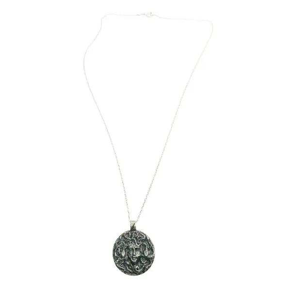 TG-JEWELLERY BY TAMARA GERVASIO Medusa Pendant Necklace – Hand-carved Sterling Silver - Silver/black