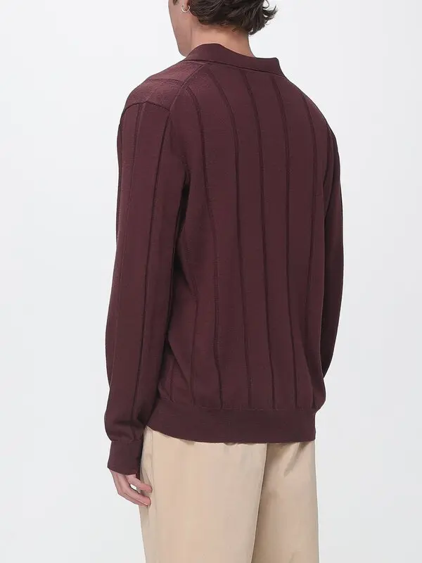 Canali Long-sleeved Polo Shirt In Pure Virgin Wool With Ribbed Collar - Red