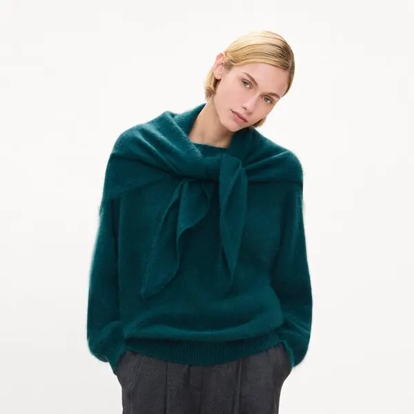 Theory Brushed Triangle Scarf In Brushed Wool-cashmere - Dark Pine